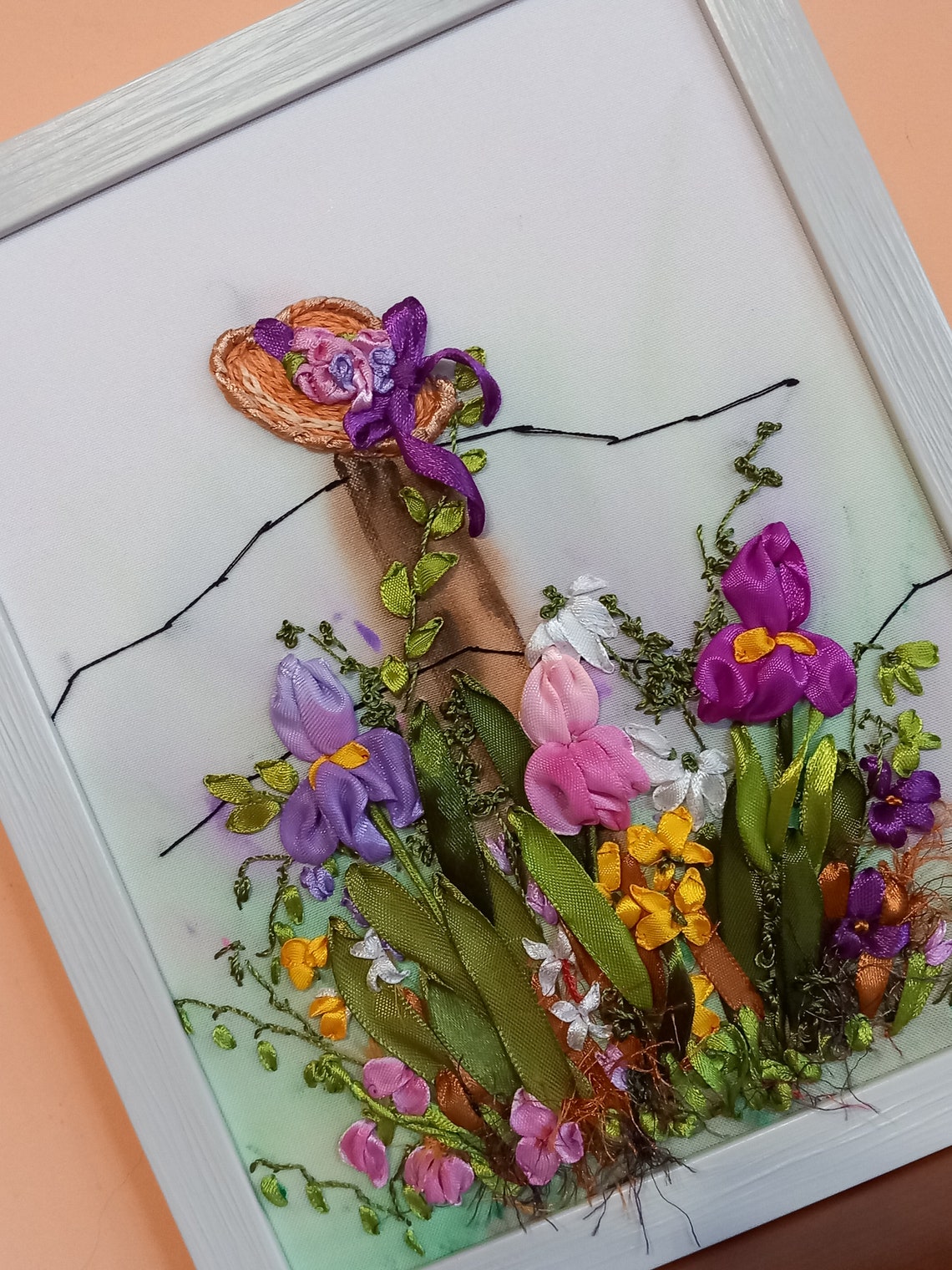 Ribbon Embroidered Irises, Field Flowers, Wall Decor, Home Decor ...