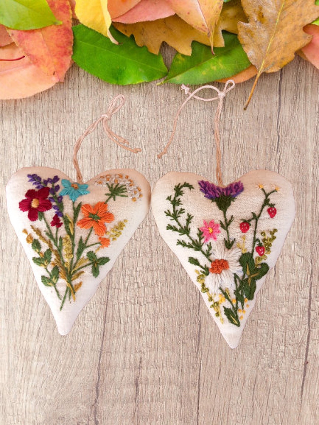 Hand Embroidered Textile Hearts for Decoration Hearts for Hanging ...