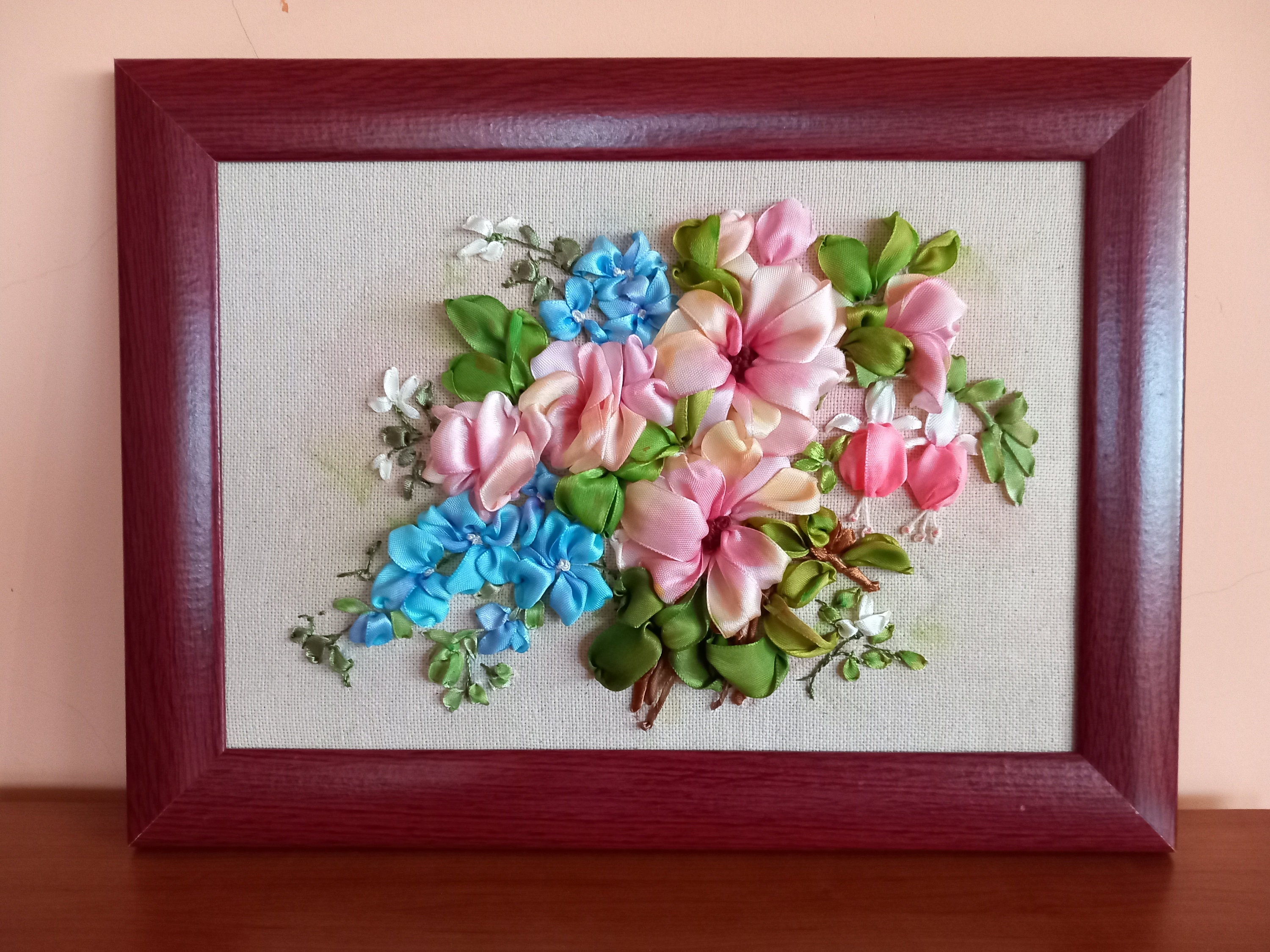 Ribbon Embroidery /bouquet of Roses /ribbon Art /wall Decor /home Decor ...