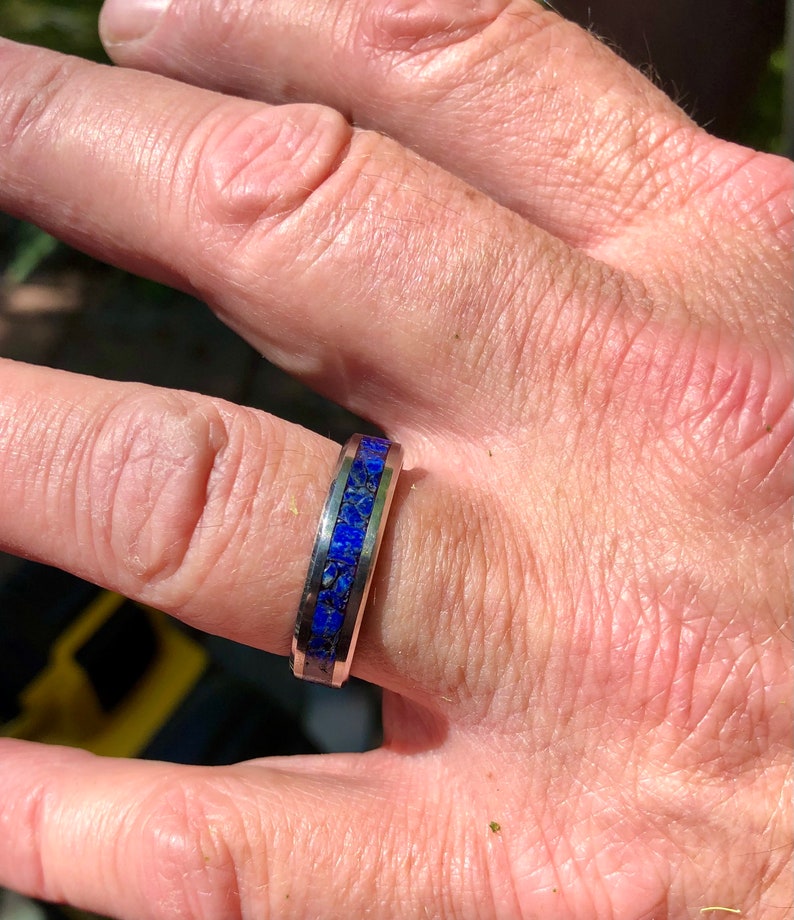 Lapis Lazuli Inlay Ring Set in Titanium Size 13 - Etsy