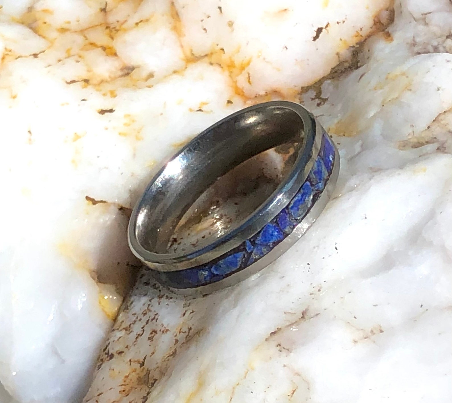 Lapis Lazuli Inlay Ring Set in Titanium Size 13 - Etsy