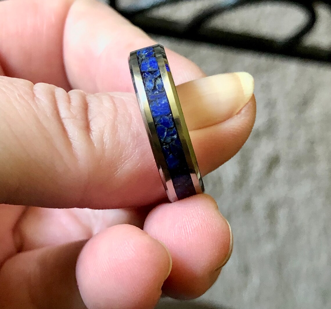 Lapis Lazuli Inlay Ring Set in Titanium Size 13 - Etsy