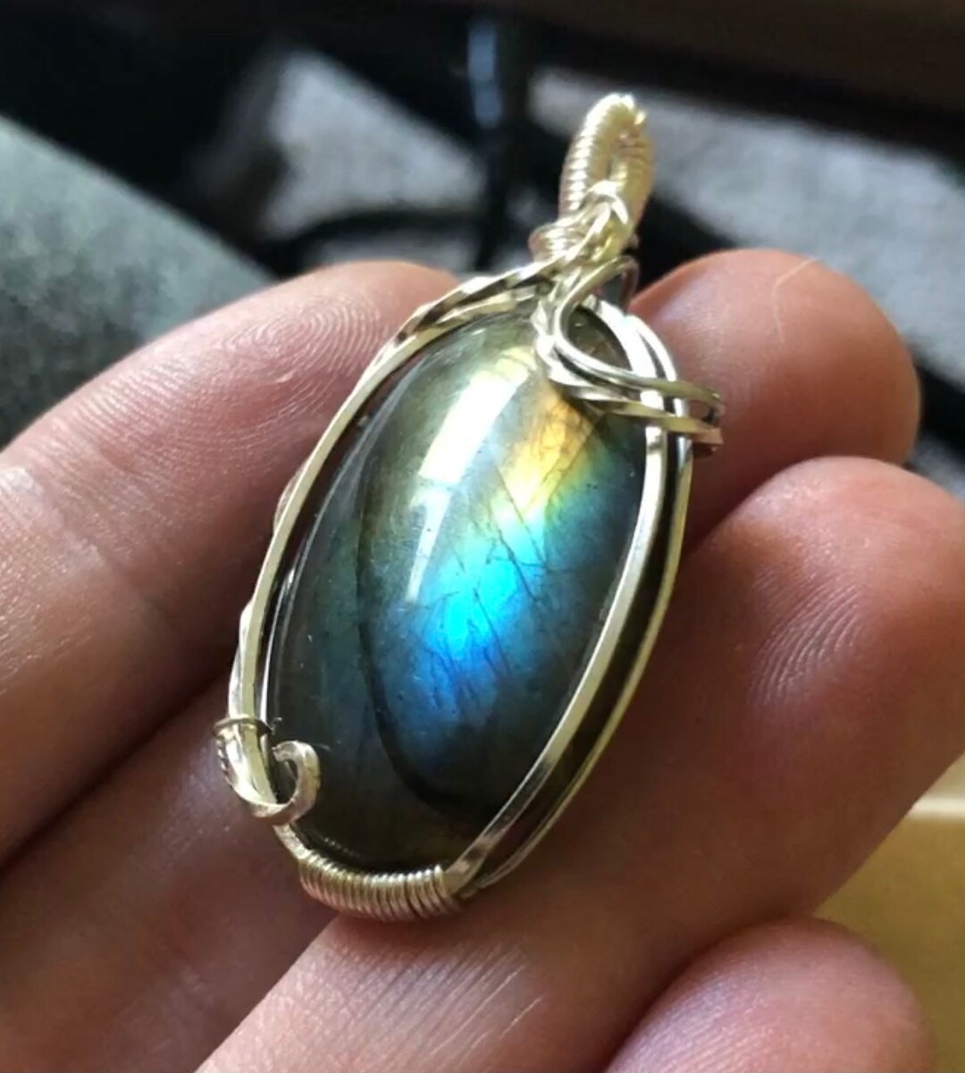 Labradorite Blue Flash Silver Wrapped Pendant Natural Gemstone Cabochon ...