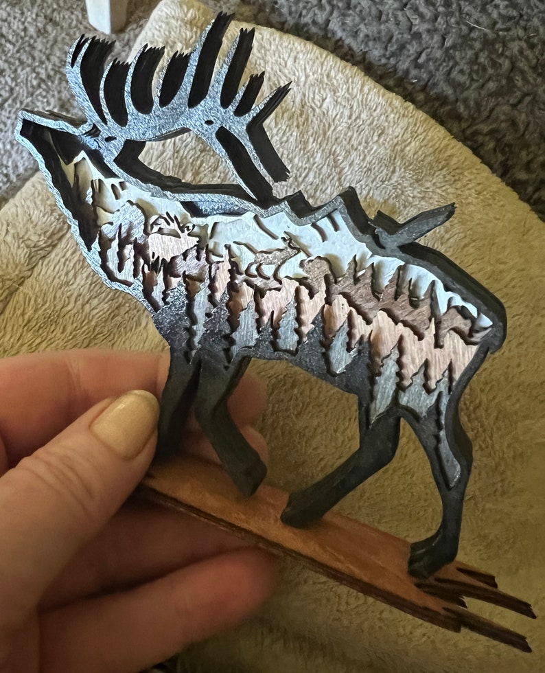 3D Elk Layered Painted Figure Bull Elk Deer - Etsy