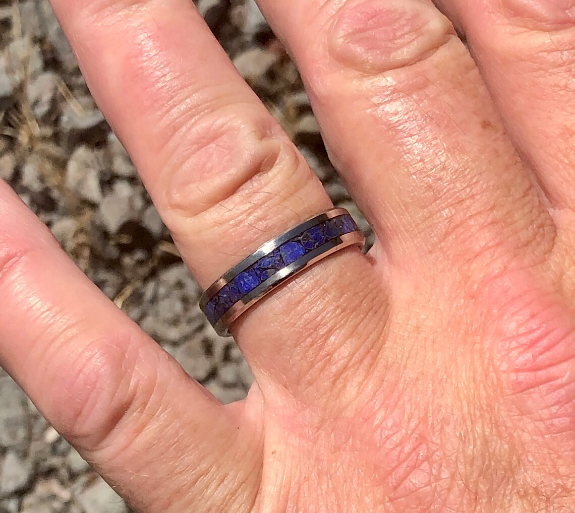 Lapis Lazuli Inlay Ring Set in Titanium Size 13 - Etsy