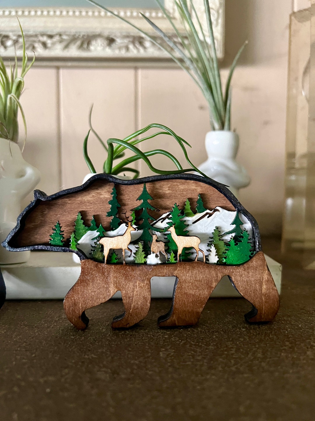 Bear Deer 3D Rustic Wood Standing Snow Winter Scene Christmas - Etsy