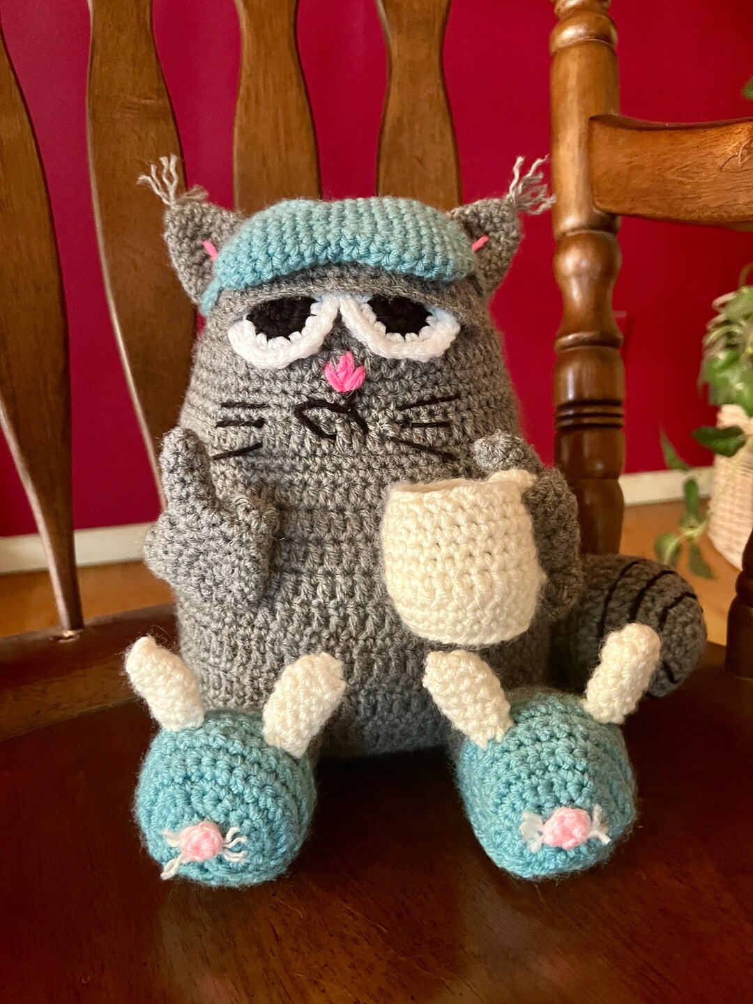 Grumpy Morning Cat Extra Large Bunny Slippers Coffee Cup Tea Middle ...