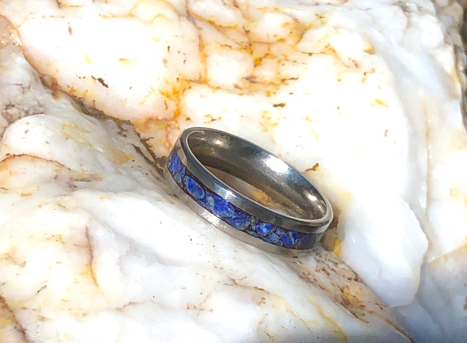 Lapis Lazuli Inlay Ring Set in Titanium Size 13 - Etsy