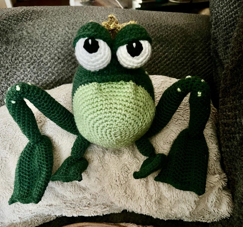 Frog Toad Large Long Grumpy Plush Crochet Toy or Doorstop Prince Kiss ...