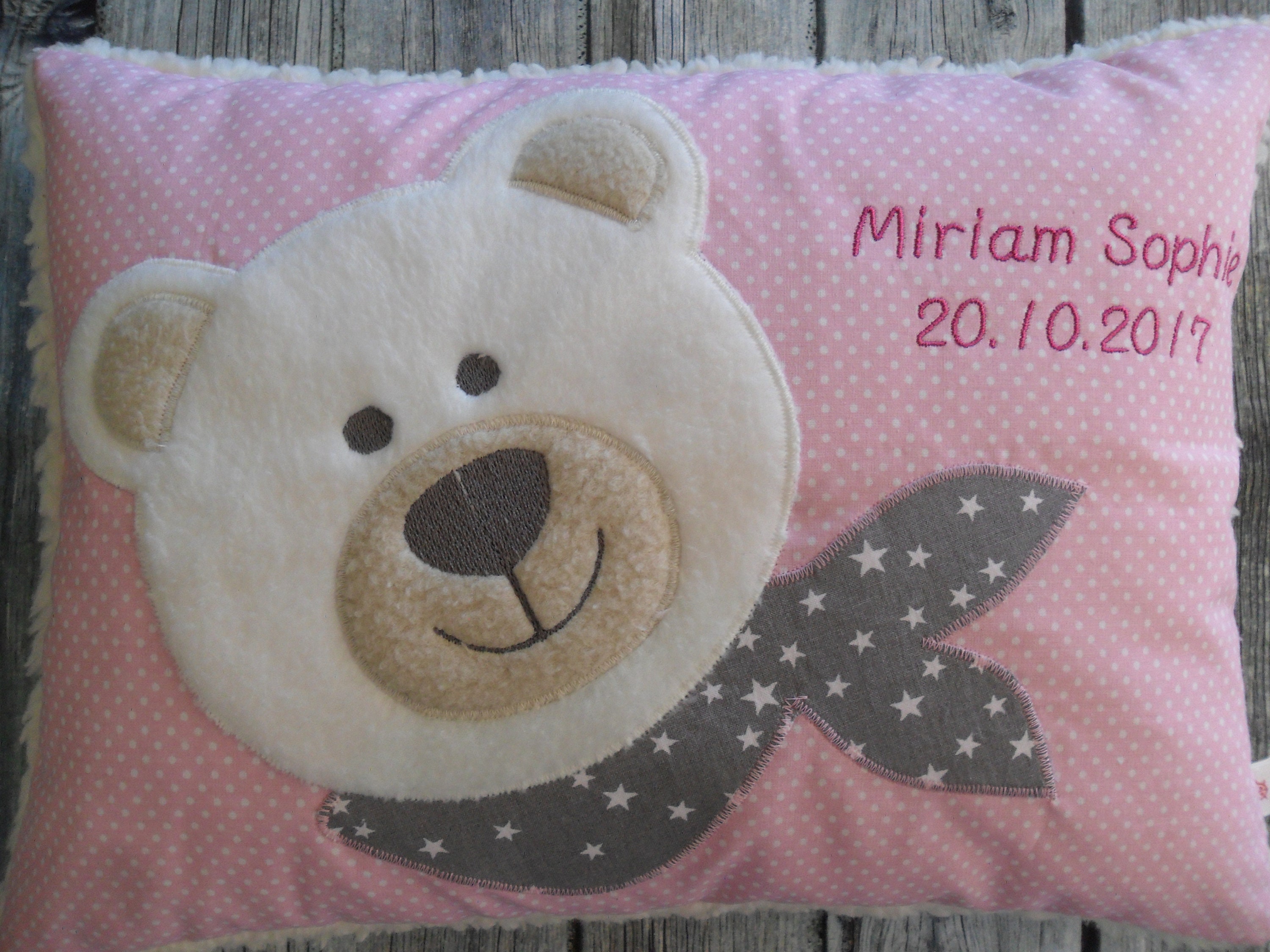 Babykissen mit Namen Teddy-Bär Taufgeschenk Kuschelkissen GeburtTaufe ...