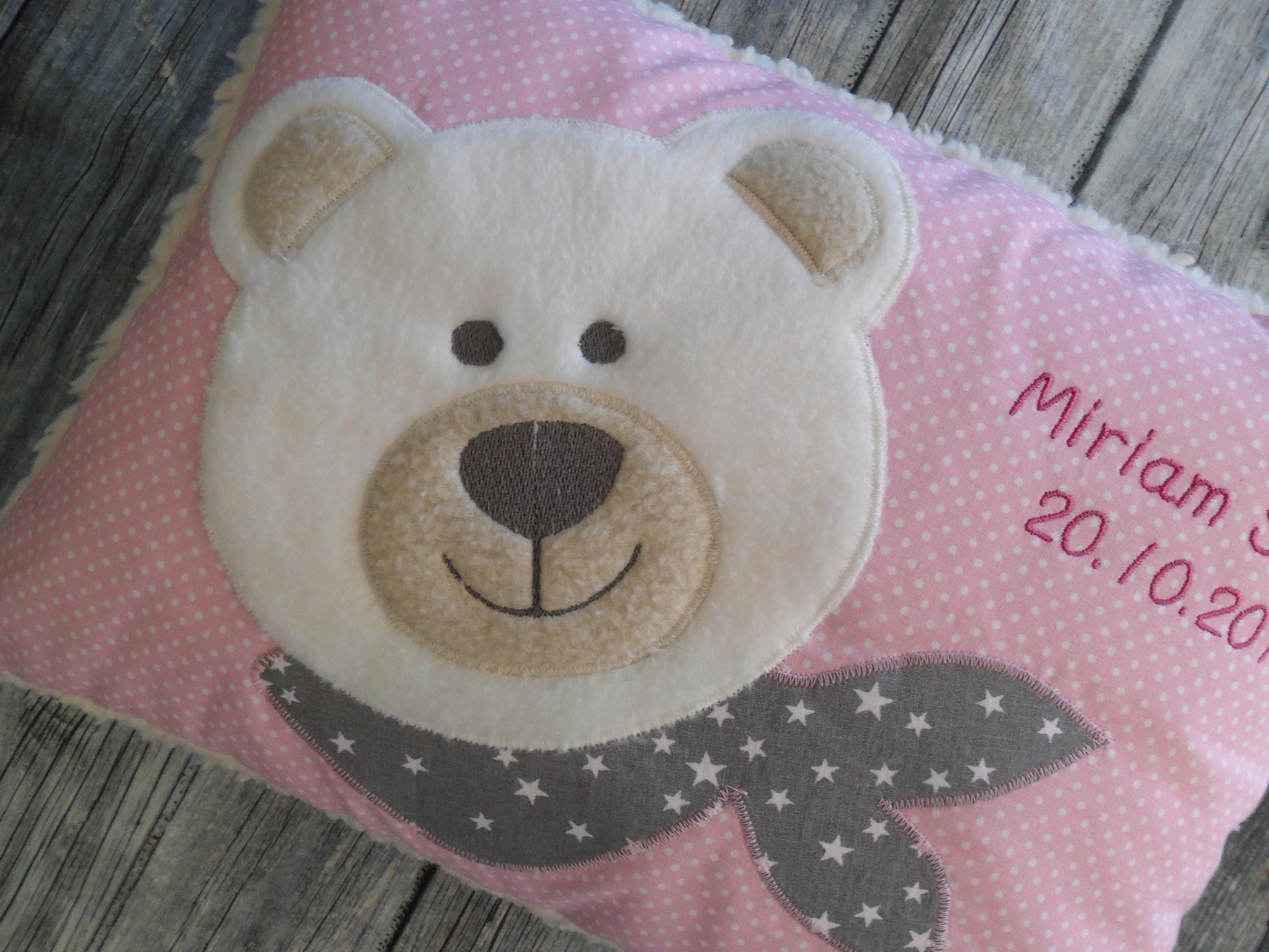 Babykissen mit Namen Teddy-Bär Taufgeschenk Kuschelkissen GeburtTaufe ...