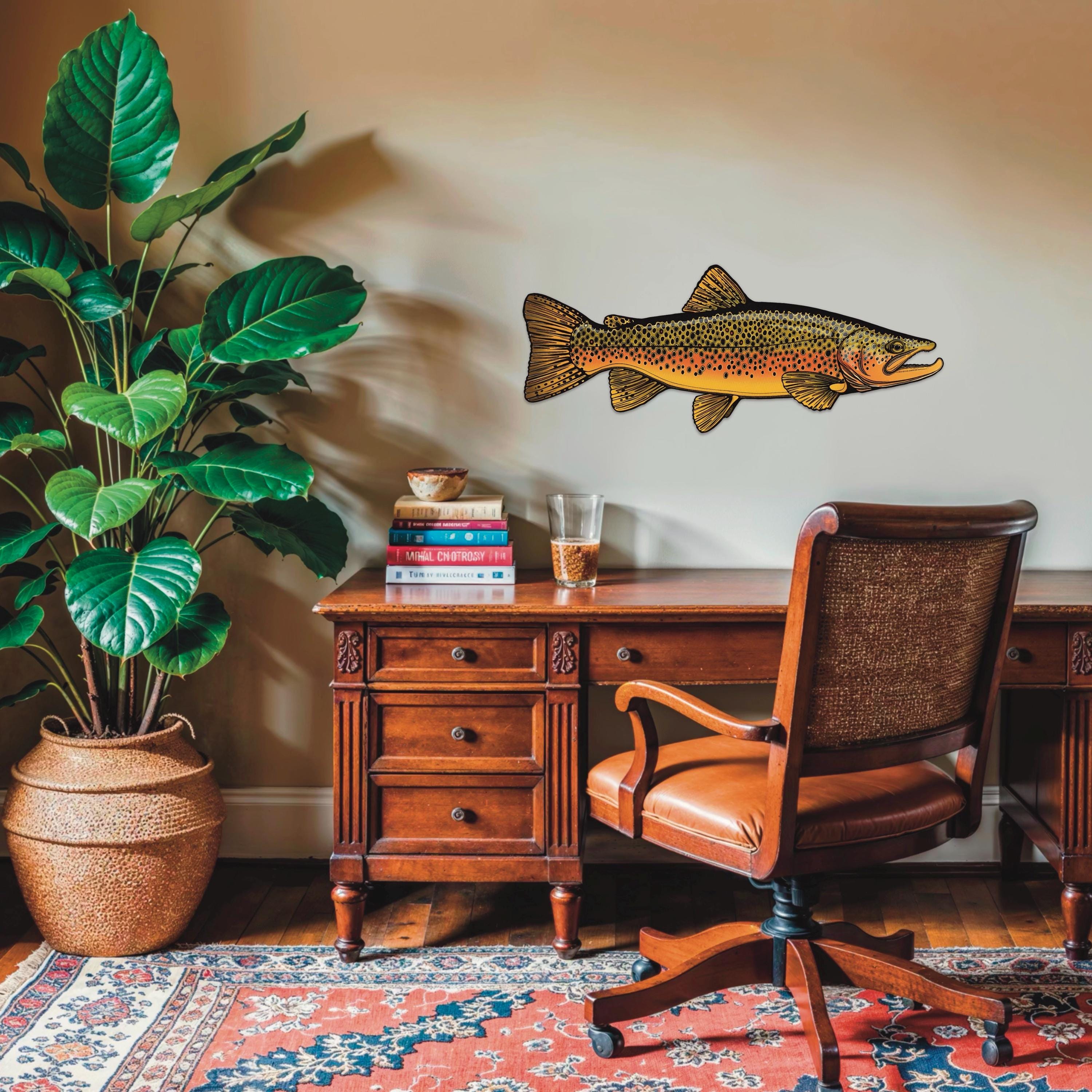 Brown Trout || Fish Print Mount Wall Art || Hand Drawn Lodge and Cabin ...