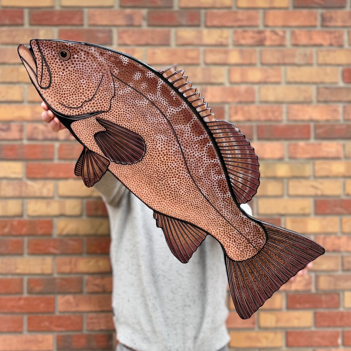 Leopard Grouper || Fish Print Mount Wall Art || Hand Drawn Nautical and ...