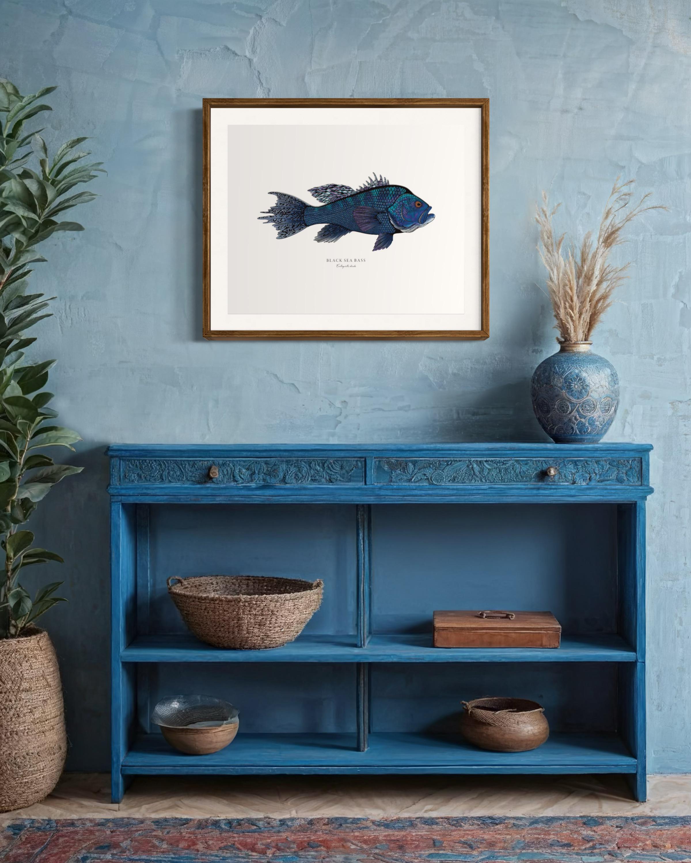 Black Sea Bass Fish Art Print || Coastal Wall Decor, New England ...
