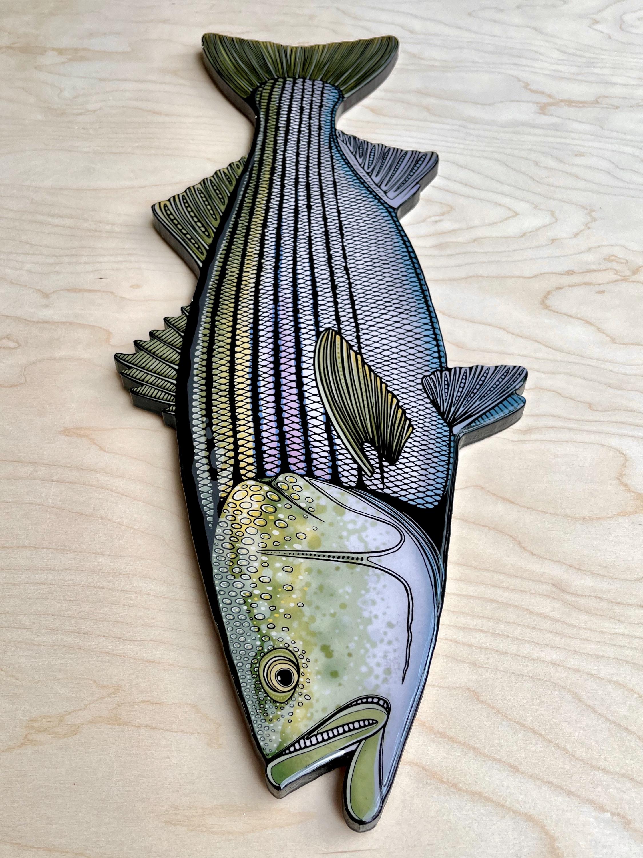 Striped Bass || Fish Print Mount Wall Art || Hand Drawn Nautical and ...
