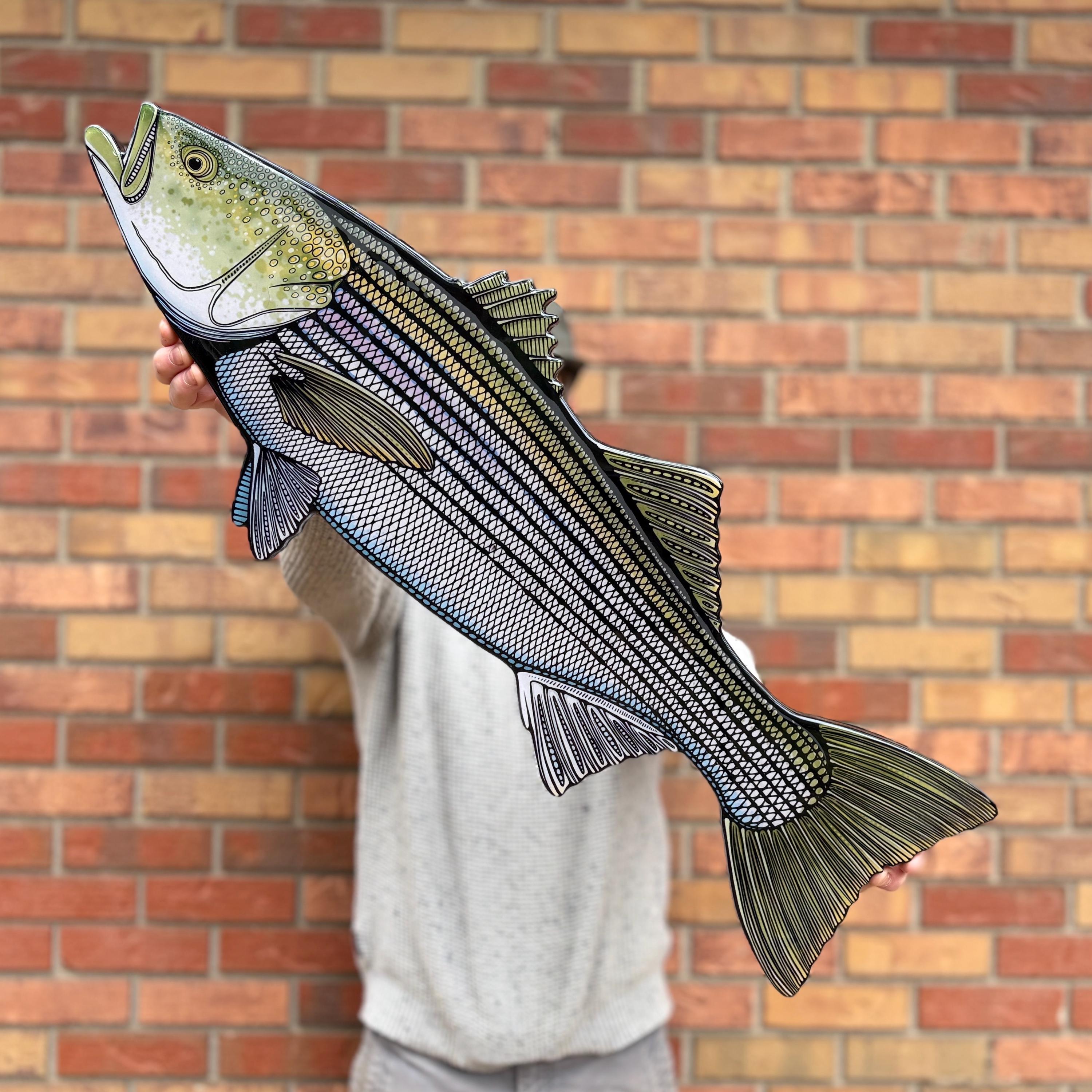 Striped Bass || Fish Print Mount Wall Art || Hand Drawn Nautical and ...