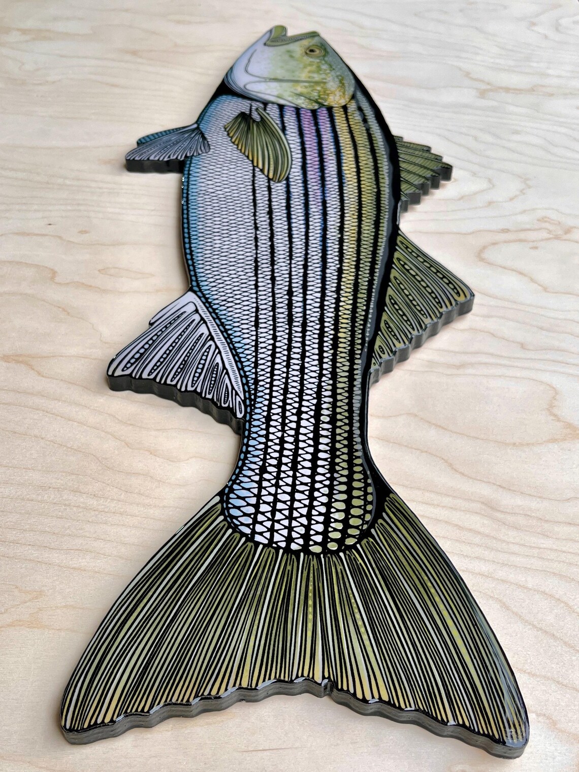 Striped Bass || Fish Print Mount Wall Art || Hand Drawn Nautical and ...