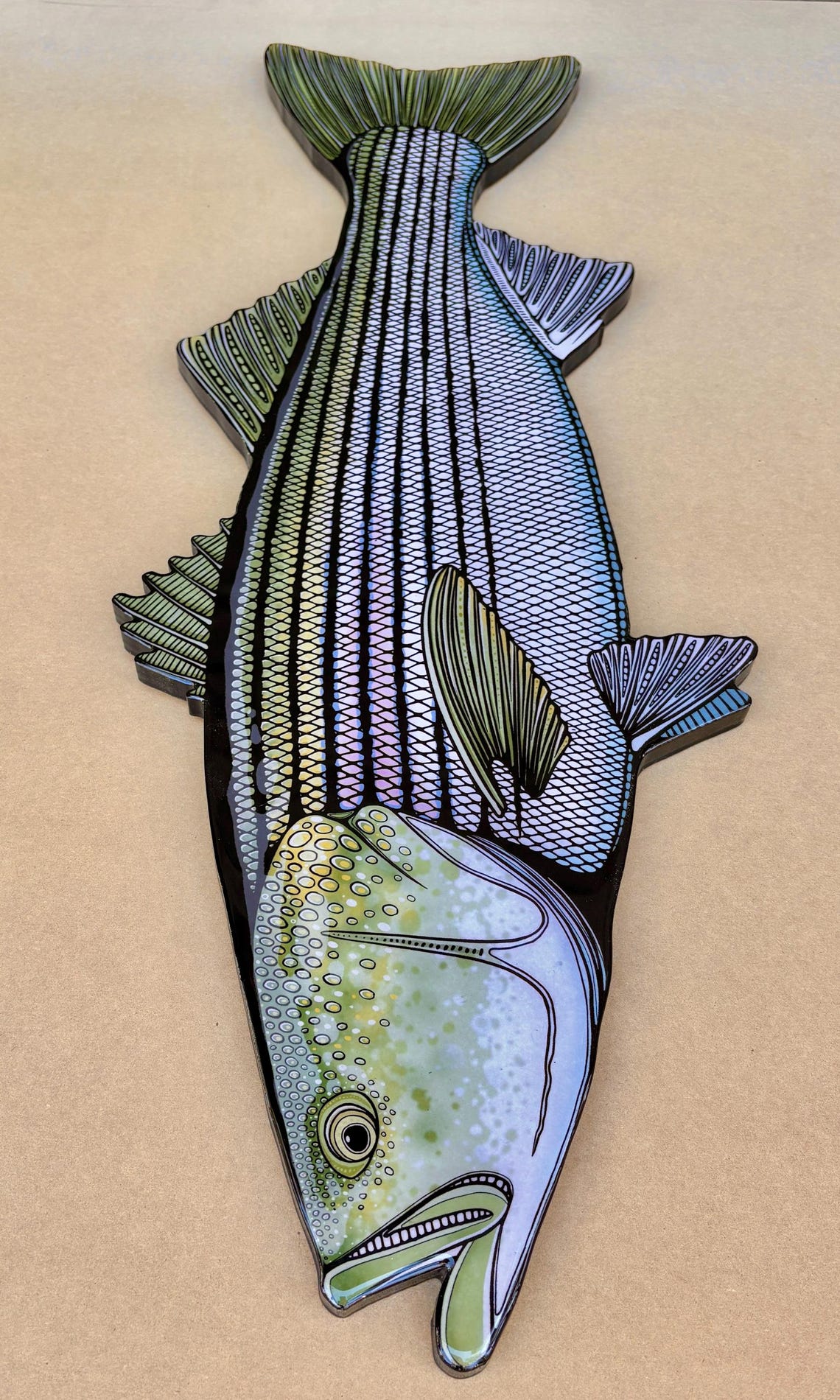 Striped Bass || Fish Print Mount Wall Art || Hand Drawn Nautical and ...