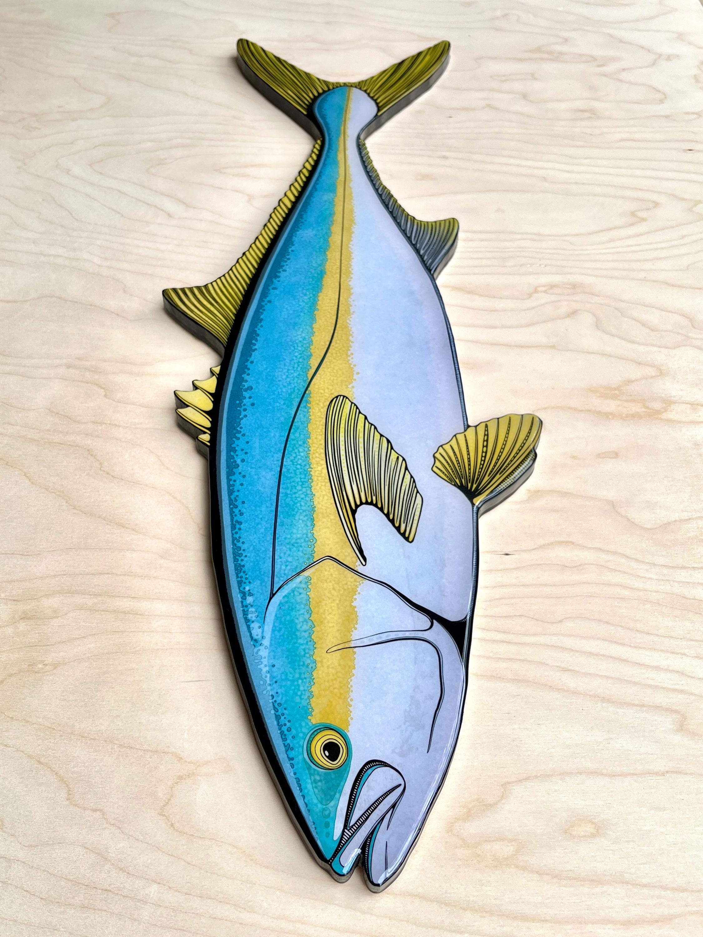 Yellowtail || Fish Print Mount Wall Art || Hand Drawn Nautical and ...