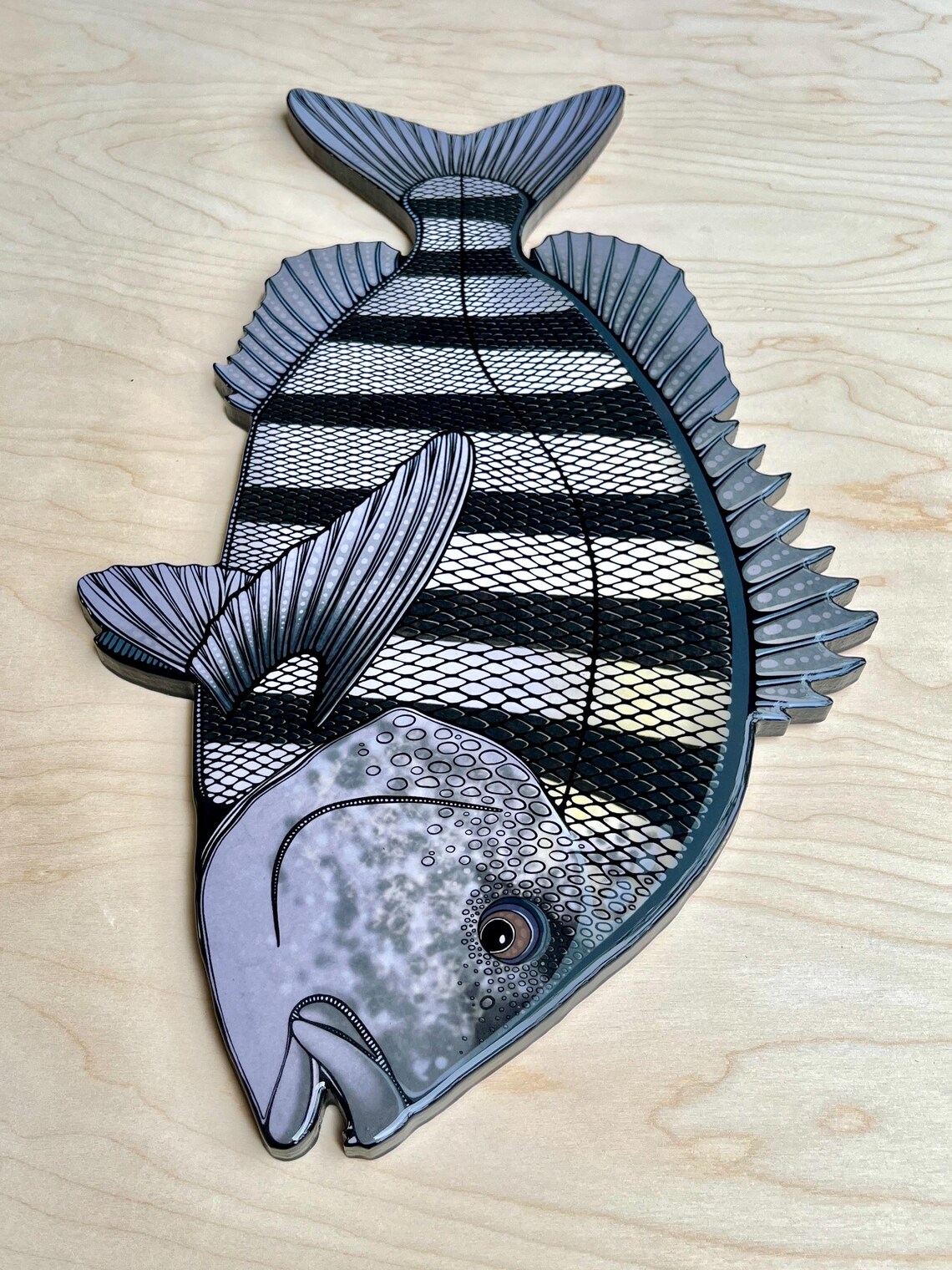 Sheepshead || Fish Print Mount Wall Art || Hand Drawn Nautical and ...