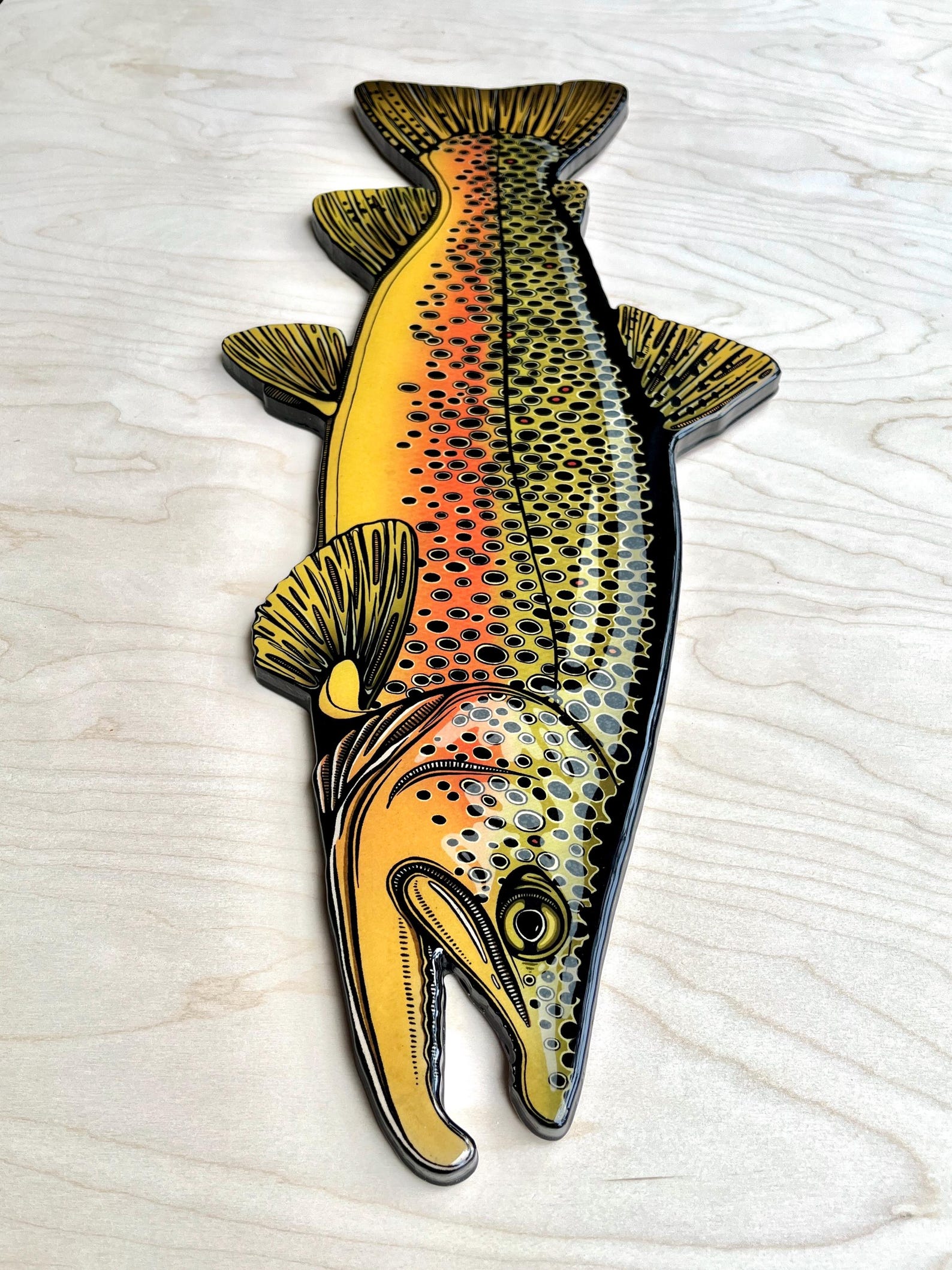 Brown Trout || Fish Print Mount Wall Art || Hand Drawn Lodge and Cabin ...