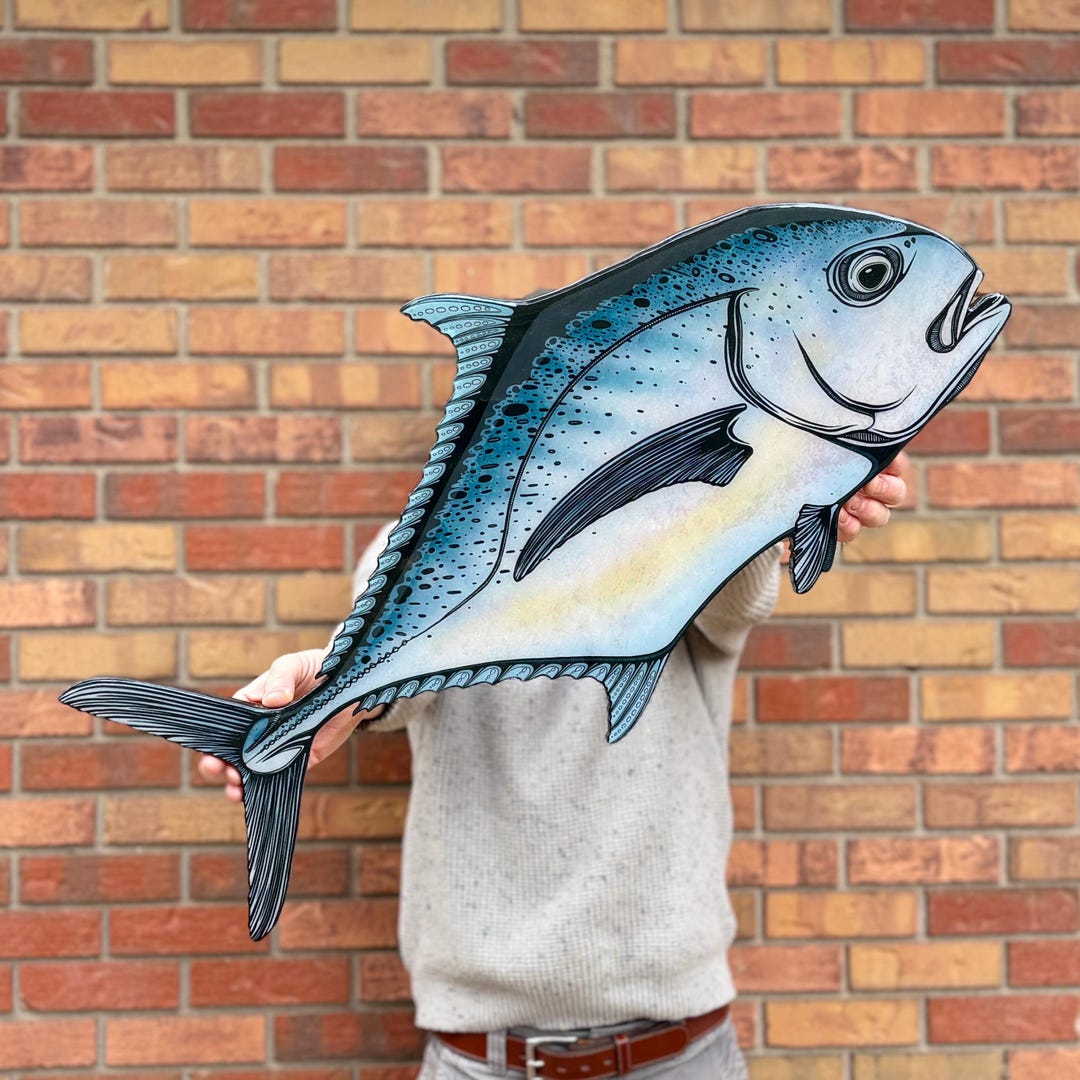 African Pompano || Fish Print Mount Wall Art || Hand Drawn Nautical and ...