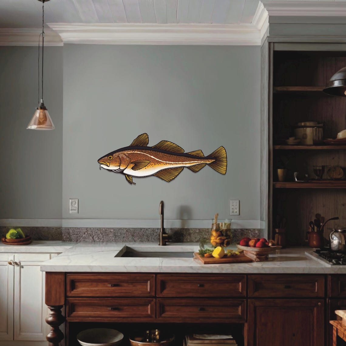 Atlantic Cod || Fish Print Mount Wall Art || Hand Drawn Nautical and ...
