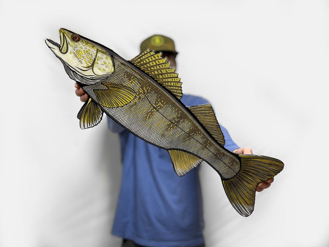 Walleye || Fish Print Mount Wall Art || Hand Drawn Lodge and Cabin ...