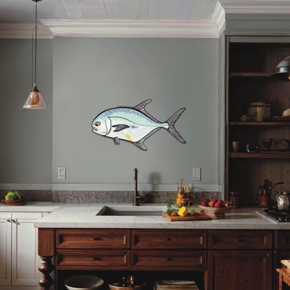 Permit || Fish Print Mount Wall Art || Hand Drawn Nautical and Coastal ...