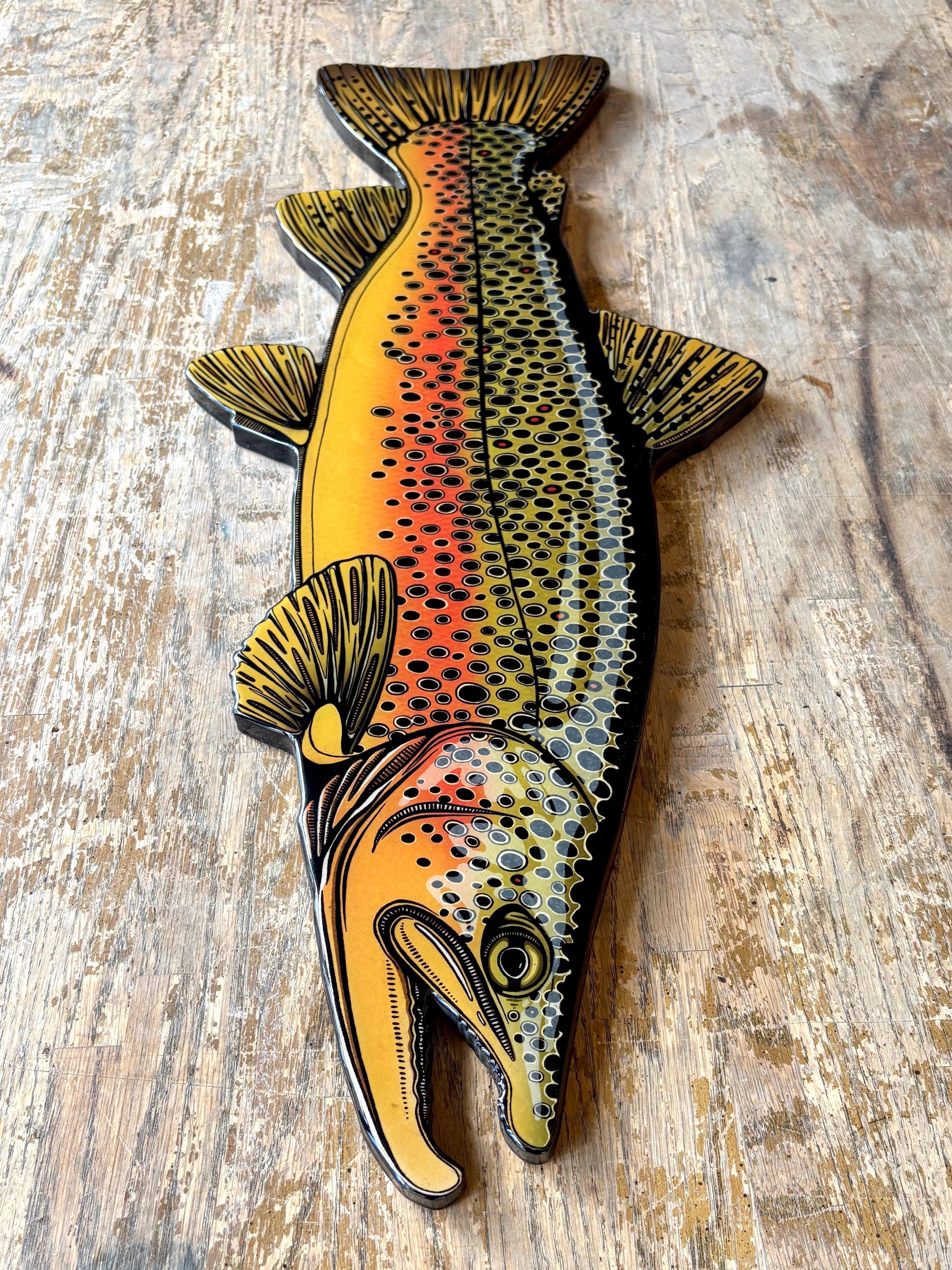Brown Trout || Fish Print Mount Wall Art || Hand Drawn Lodge and Cabin ...