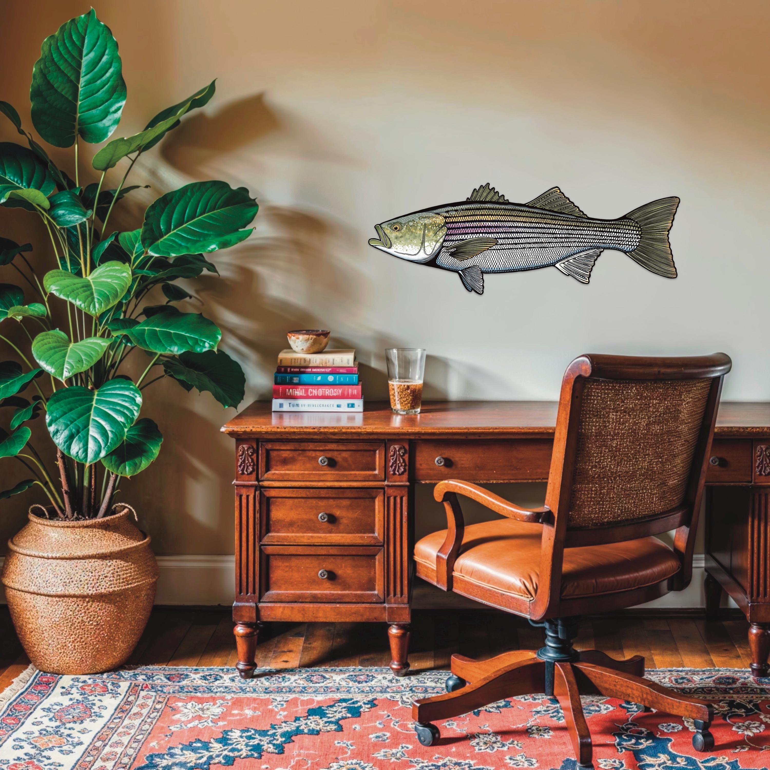 Striped Bass || Fish Print Mount Wall Art || Hand Drawn Nautical and ...