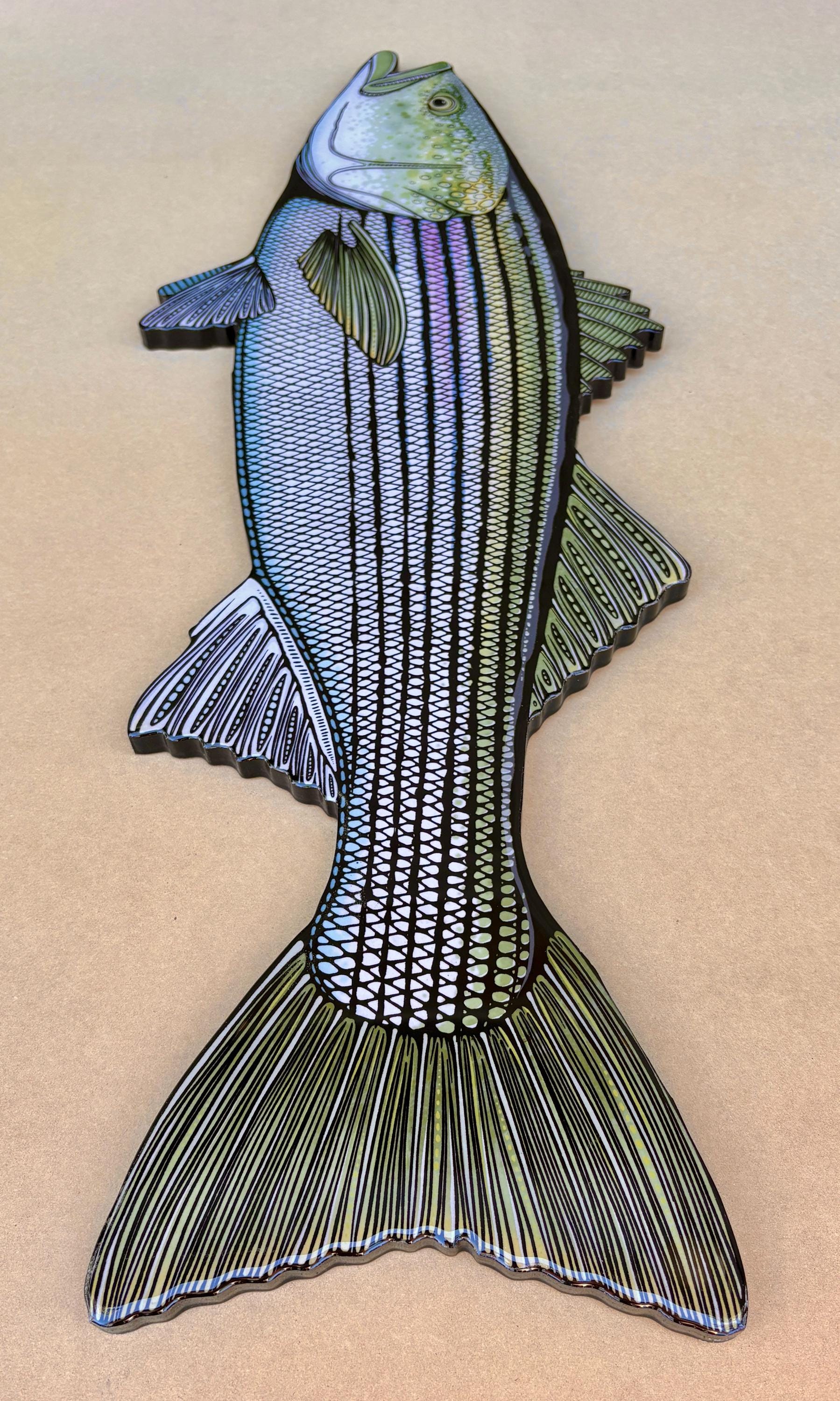 Striped Bass || Fish Print Mount Wall Art || Hand Drawn Nautical and ...