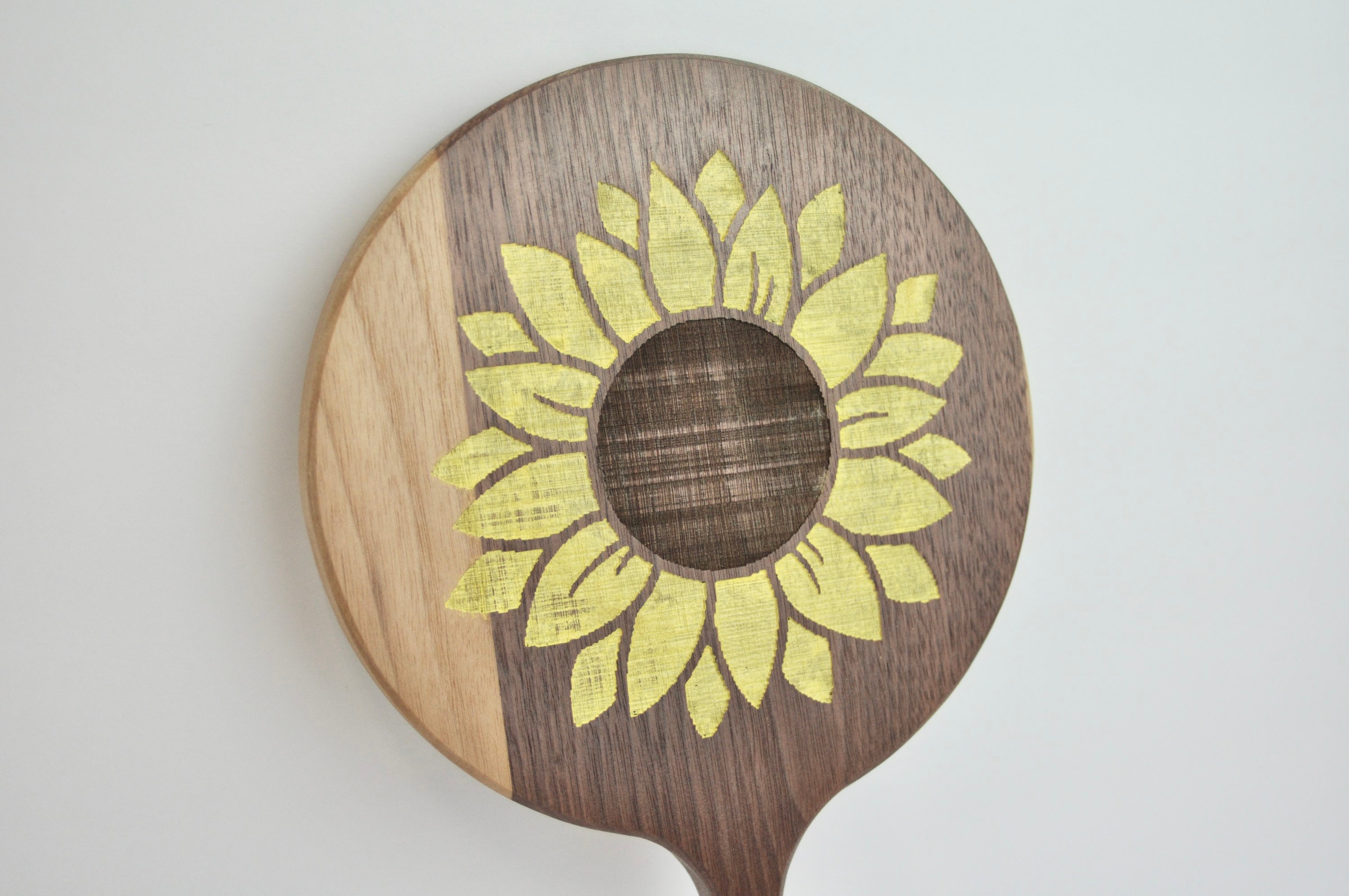 Painted Engraved Sunflower Wood Hand Mirror | Etsy