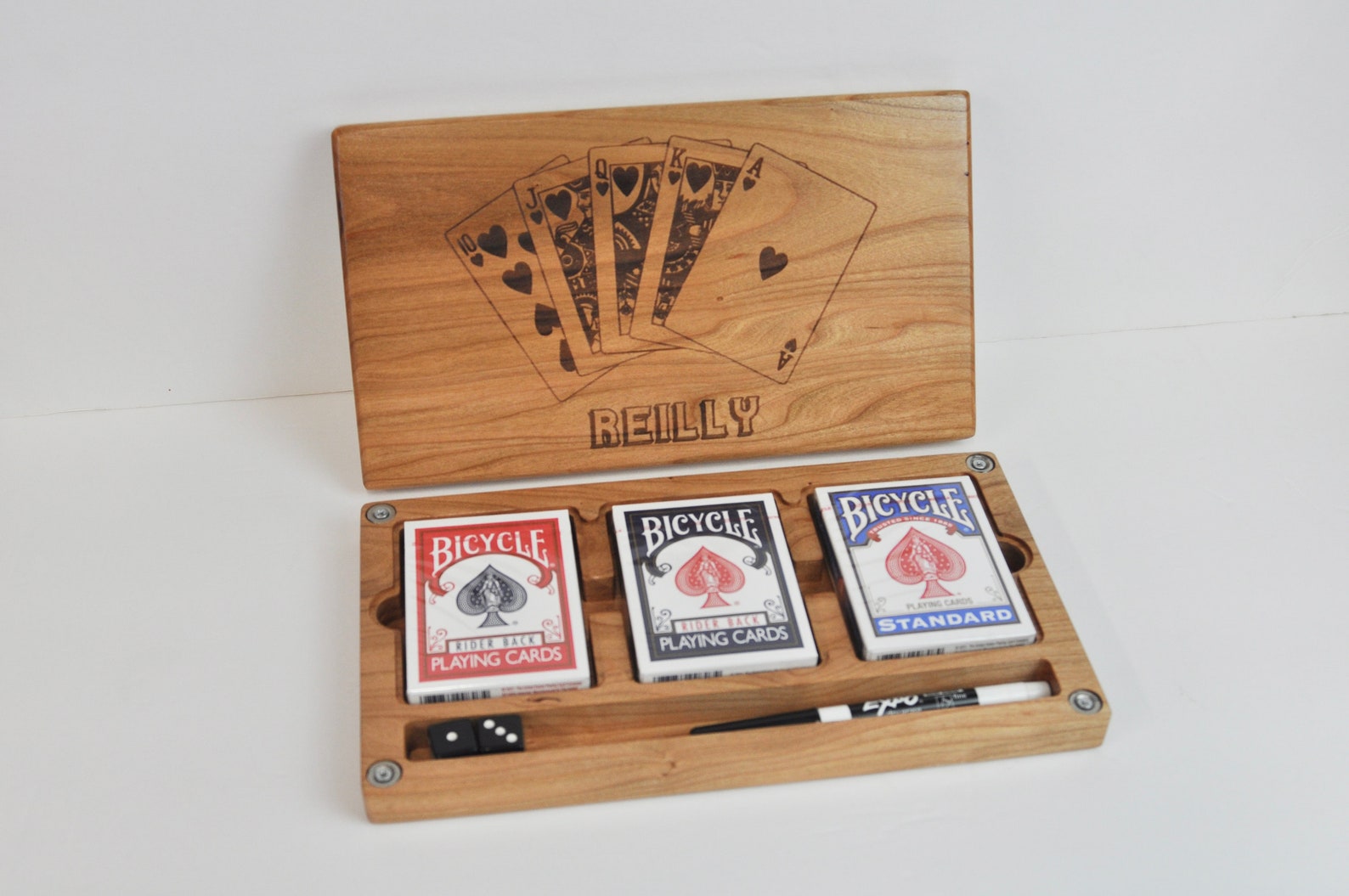 Custom Engraved Triple Deck Wood Playing Card Box | Deck Box | Card Box ...