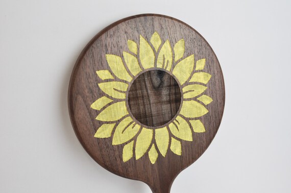 Painted Engraved Sunflower Wood Hand Mirror | Etsy