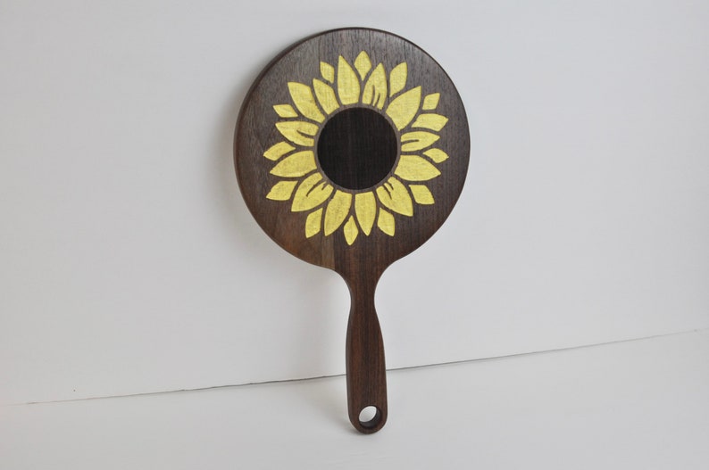 Painted Engraved Sunflower Wood Hand Mirror - Etsy