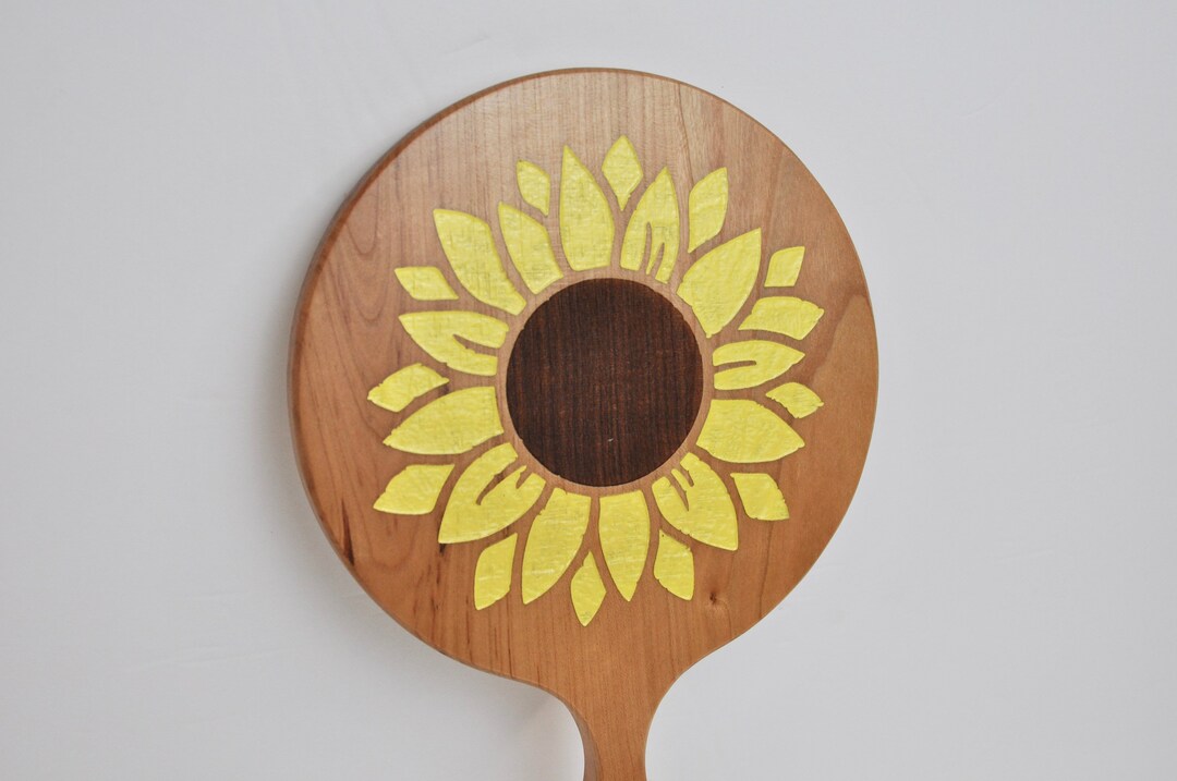 Painted Engraved Sunflower Wood Hand Mirror - Etsy