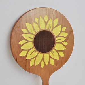 Painted Engraved Sunflower Wood Hand Mirror - Etsy