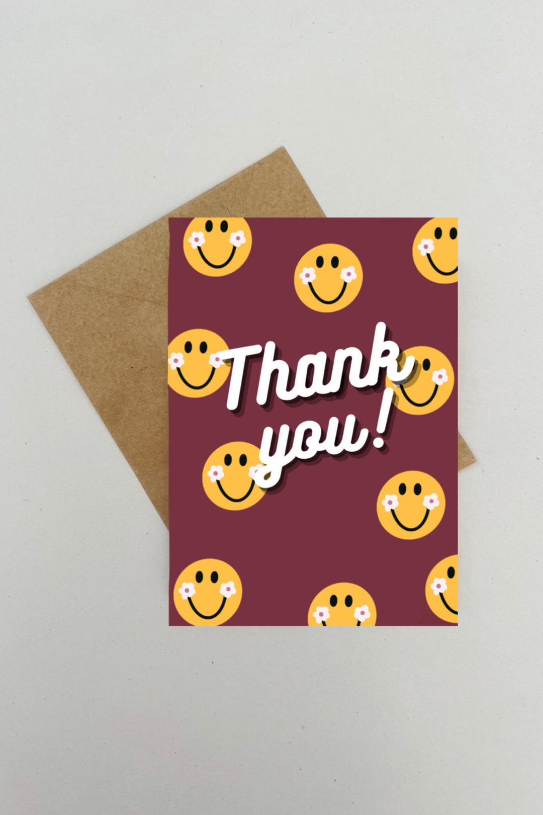 Smiley Face Thank You Greeting Card - Etsy