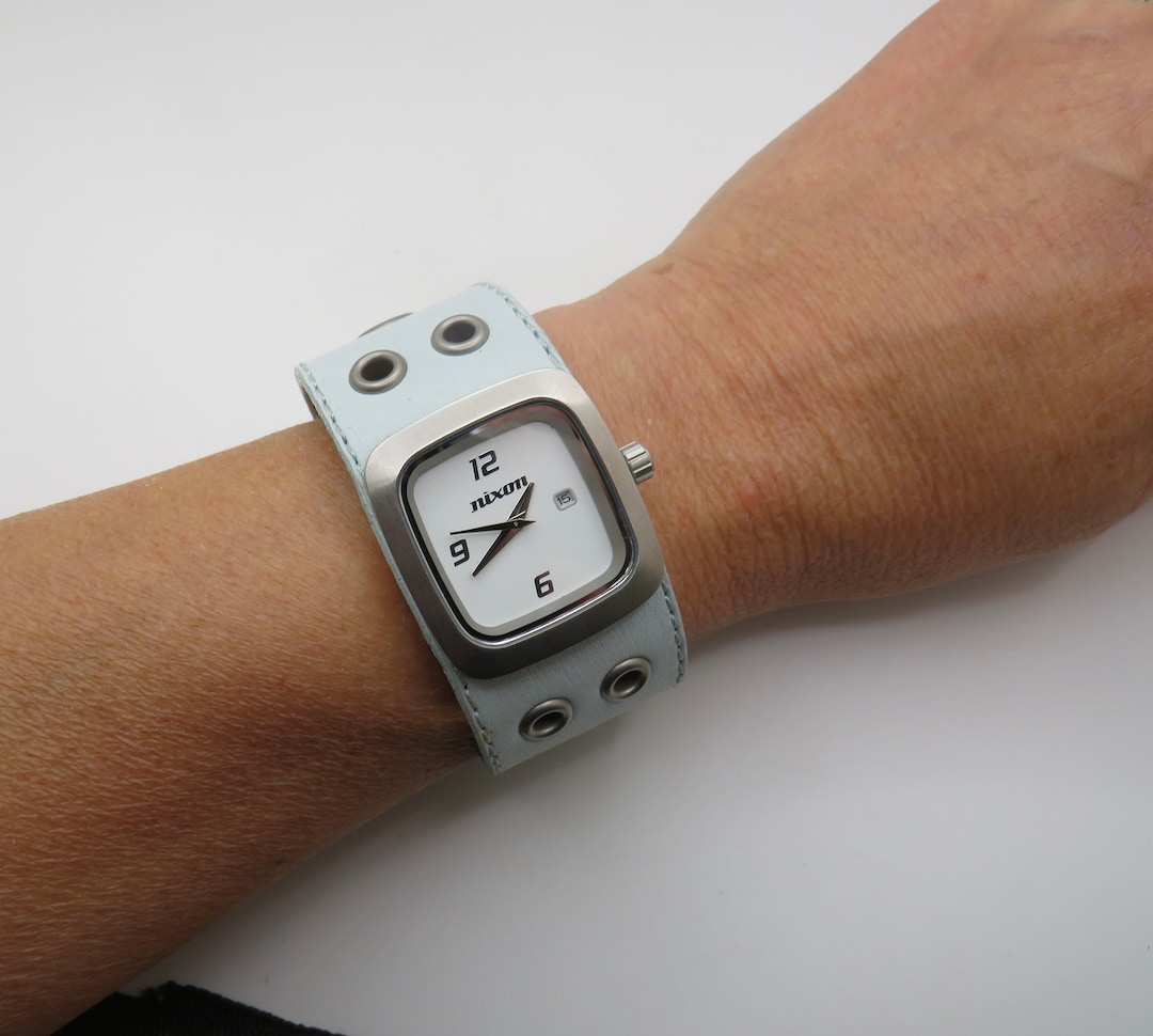 Vintage Nixon Rev It up Watch / Baby Blue Cuff Bracelet Quartz Watch ...