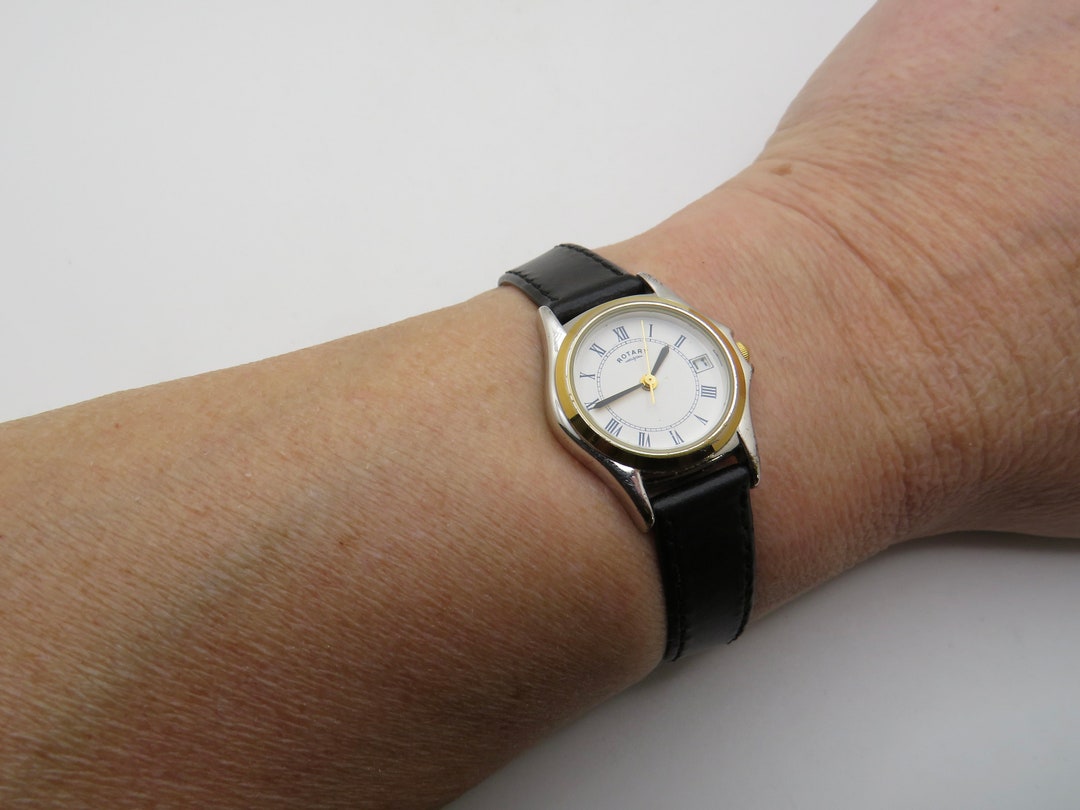 Vintage Rotary Gold Watch / Black Leather Strap / Vintage Womans 00s ...