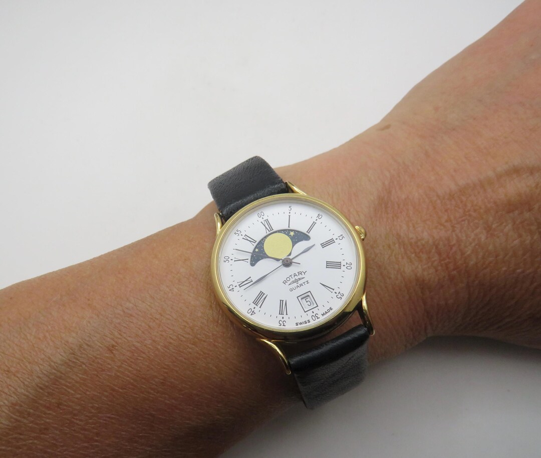 Vintage Gold Watch / Rotary Sun & Moon Watch / Gold Quartz Watch ...