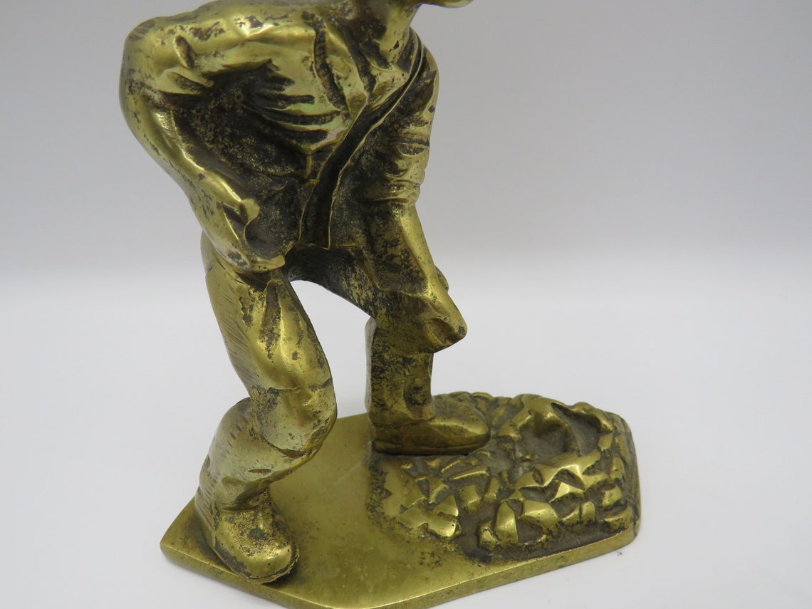 Vintage Brass Miner / Heavy Solid Brass Model Figure of A Coal Miner ...