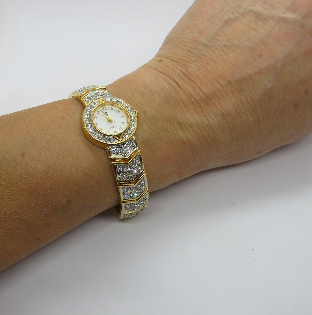 Vintage Gold Watch / Diamond Dress Watch / Quartz Watch / Ladies Dress ...