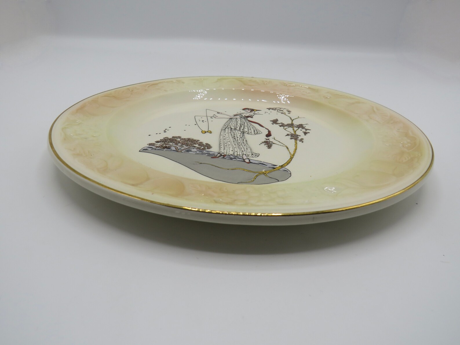 Royal Worcester Palissy Spode Embossed Art Deco Lady Plates 2x ...