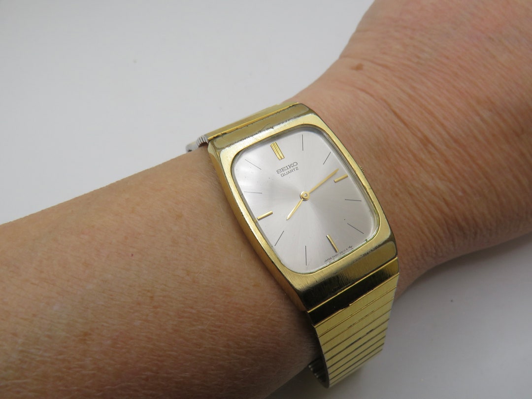 Vintage Rectangle Watch / Seiko Tank Watch 8" Wrist Max / Gold Watch ...