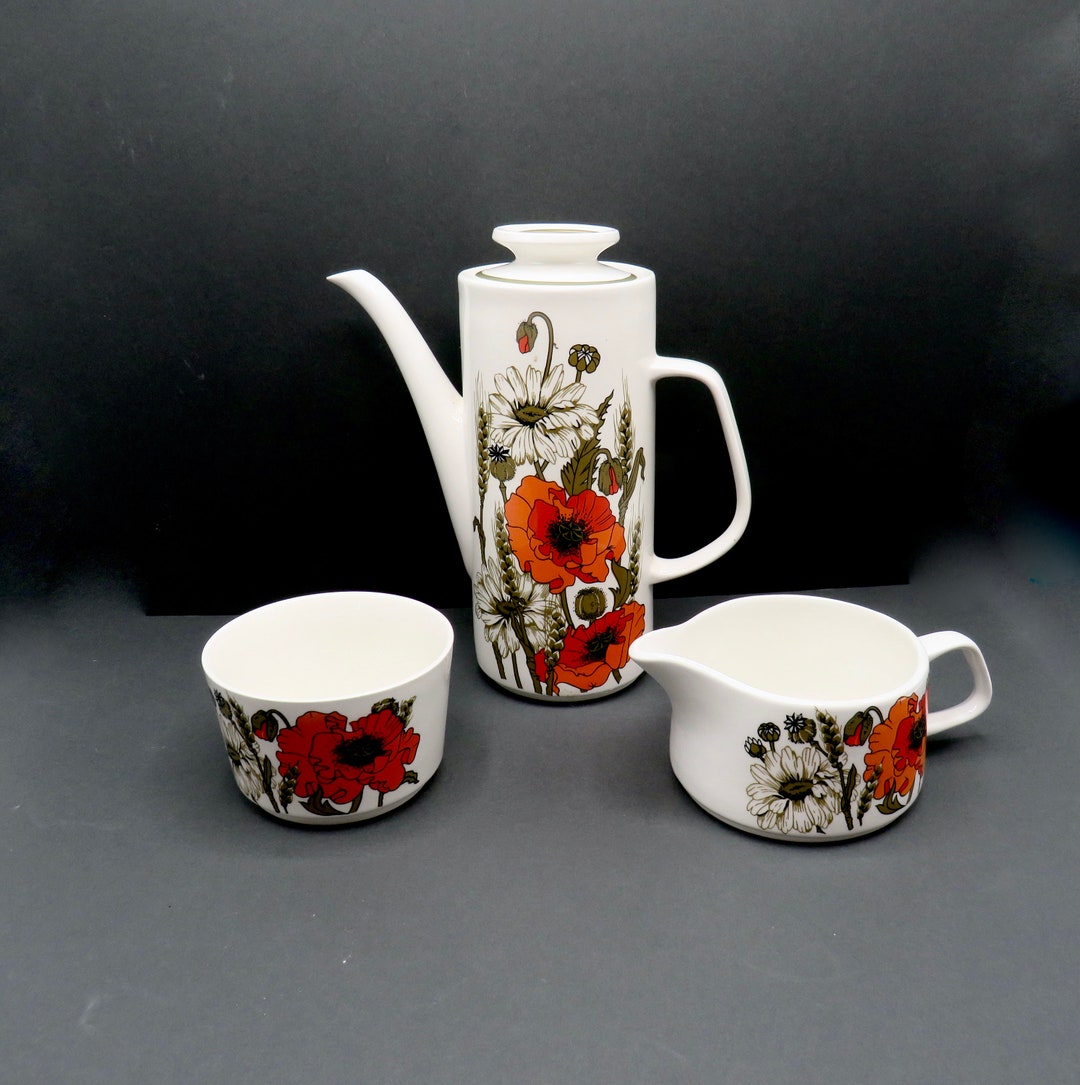 Vintage Coffee Set, J&G Meakin Studio, Meakin Poppy, Vintage Coffee Pot ...