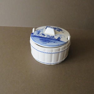 Delf / Pot / Blue and White / Royal Delft With Removable Lid / Windmill ...
