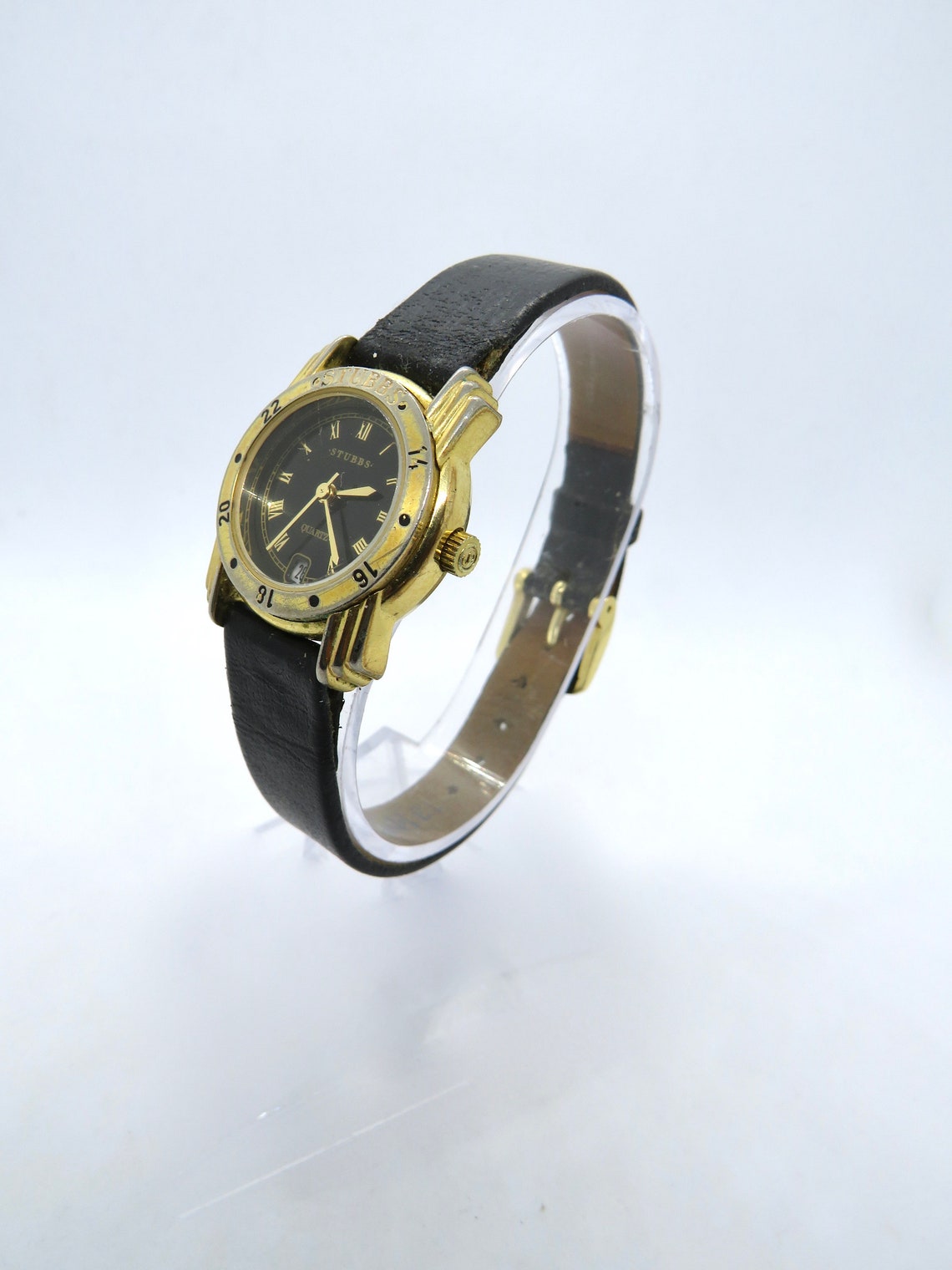 Vintage Watch / Stubbs Dress Watch / Black Dial Quartz Watch / Ladies ...