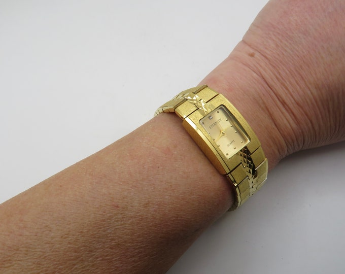 Vintage Gold Watch / Square Dress Watch / Eternity / Gold Quartz Watch ...